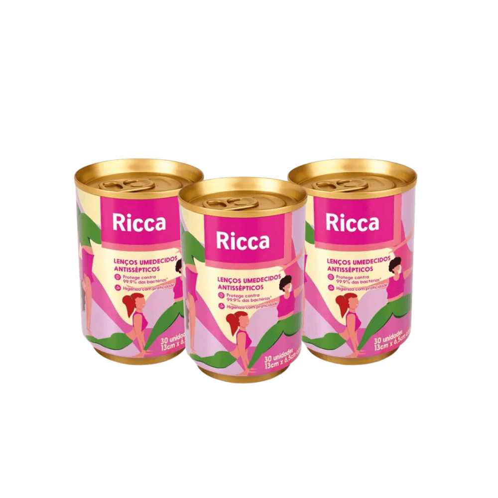 Kit Com 3 Lenços Antisséticos 30 Unidades Ricca - Ricca
